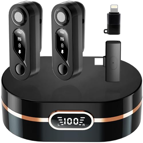 2 Pack Wireless Lavalier Microphones for Android iPhone iPad USB C with Charge Case -Noise Canceling Lav Mic Cordless Clip On Mic for Podcast Video Recording Vlog YouTube TikTok for Samsung iPhone 15