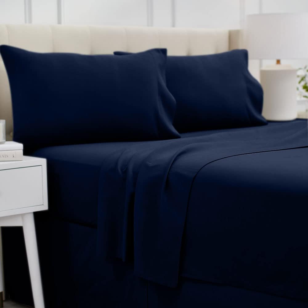 lalaLOOM Twin Bed Sheet Set, Soft Microfiber Hotel Luxury Bedding, Extra Deep Pocket, 3 Piece Sheets and Pillowcase Sets, Breathable Wrinkle, Fade Resistant, Easy Care Machine Washable Linen Navy Blue