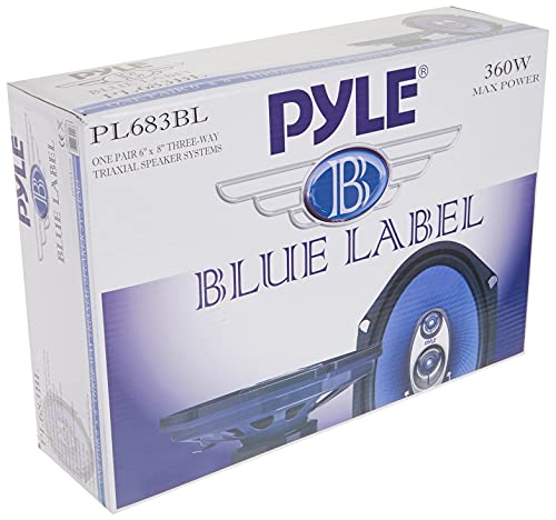 Pyle 6β x 8β Car Sound Speaker (Pair) - Upgraded Blue Poly Injection Cone 3-Way 360 Watts w/ Non-fatiguing Butyl Rubber Surround 70 - 20Khz Frequency Response 4 Ohm & 1" ASV Voice Coil - Pyle PL683BL