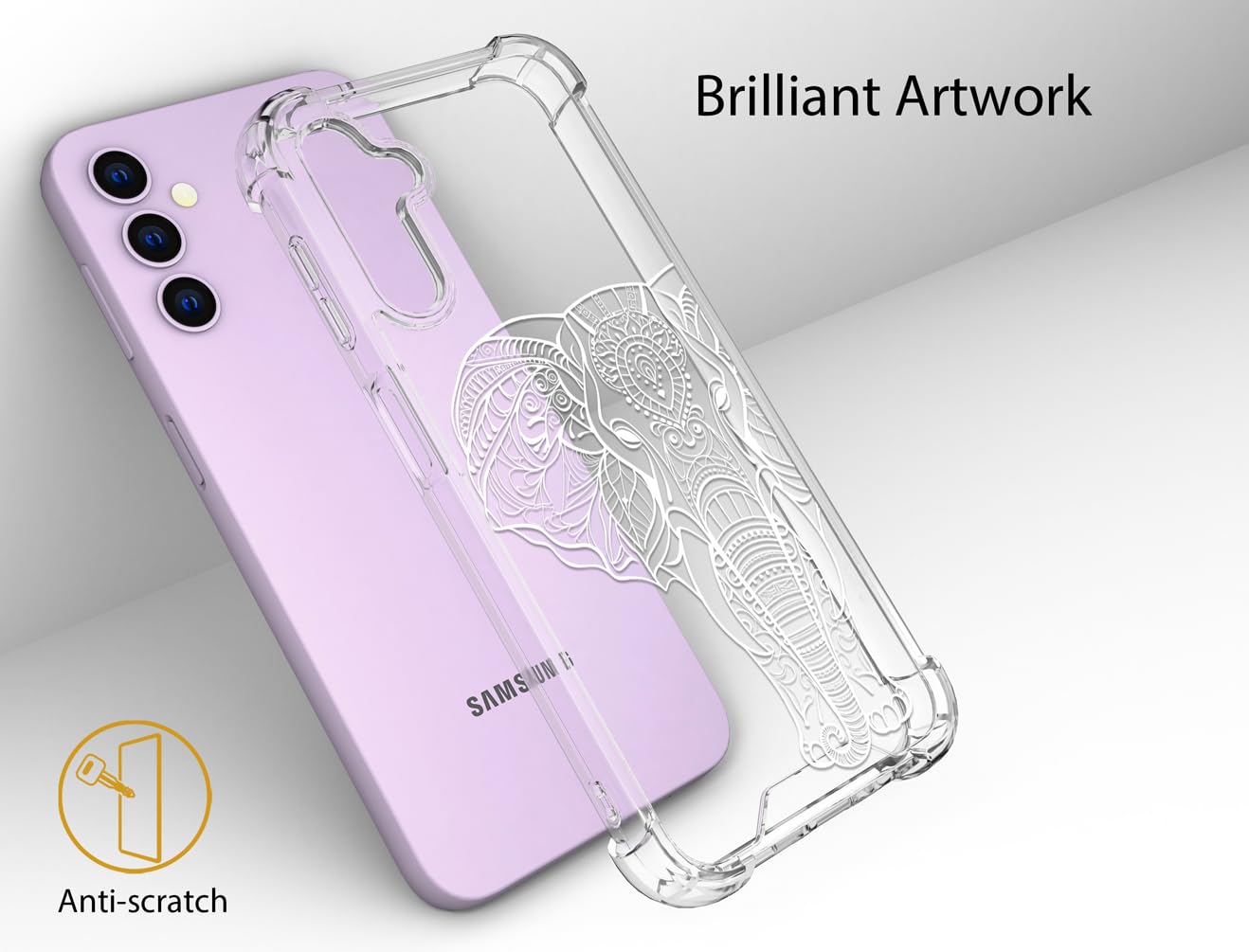 Topgraph Compatible with Samsung Galaxy S23 Plus Case Cute Clear for Women Girls, S23+ Designer Transparent Phone Cover Design (Beautiful Elephant Line Art)