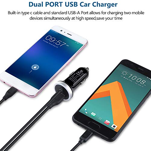 Fast Car Charger for Samsung Galaxy S23 S22 S21 S20 FE Note 20 S10 S9 S8 A14 A53 A13 A03S Z Fold 4 Z Flip4 A12 A32 A20 A51 A50, 2PC 3.4A USB C Car Adapter with Built-in 3ft Type C Fast Charging Cable