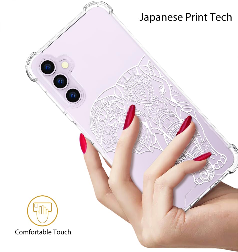 Topgraph Compatible with Samsung Galaxy S23 Plus Case Cute Clear for Women Girls, S23+ Designer Transparent Phone Cover Design (Beautiful Elephant Line Art)