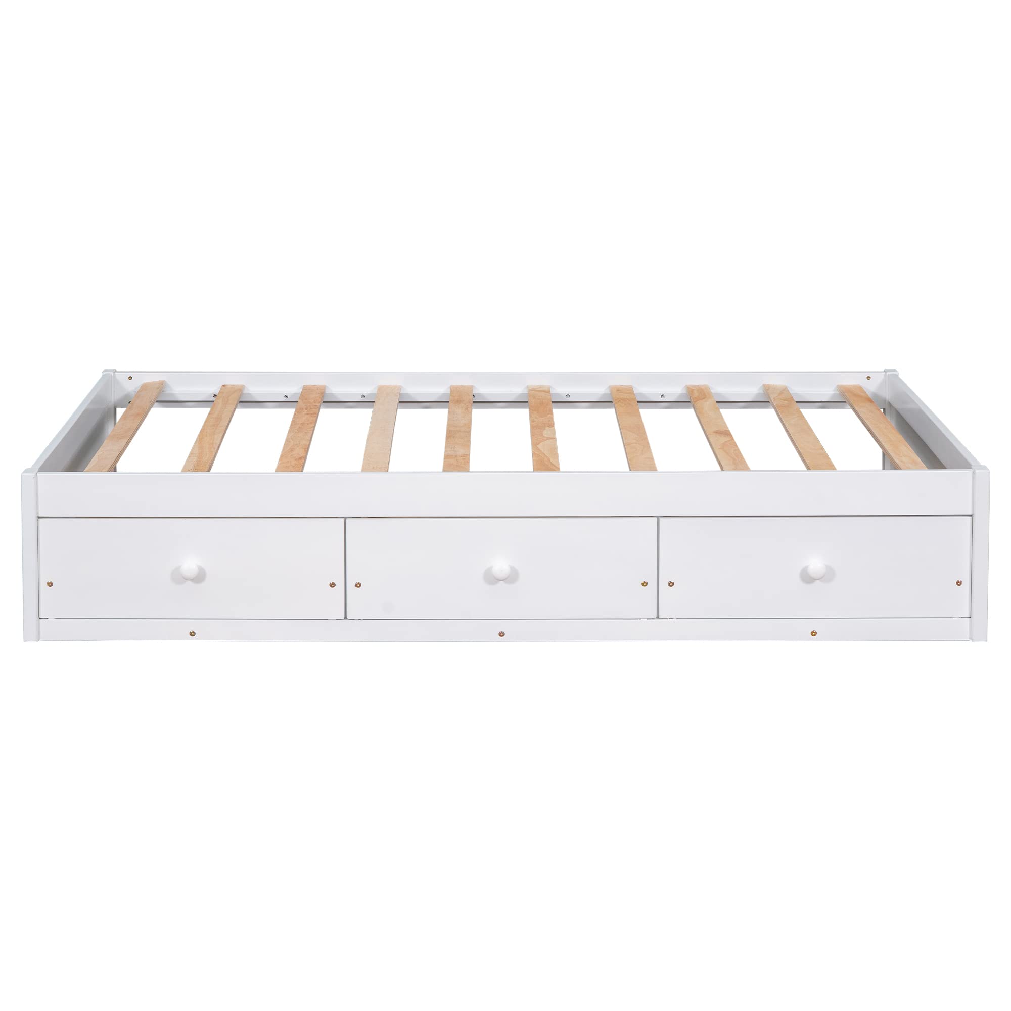 SOFTSEA Twin Size Bed Frame with 6 Storage Drawers, Wood Twin Platform Bed with Storage and Wood Slat Support, No Box Spring Needed, Twin Daybed Frame for Bedroom Living Room(White)