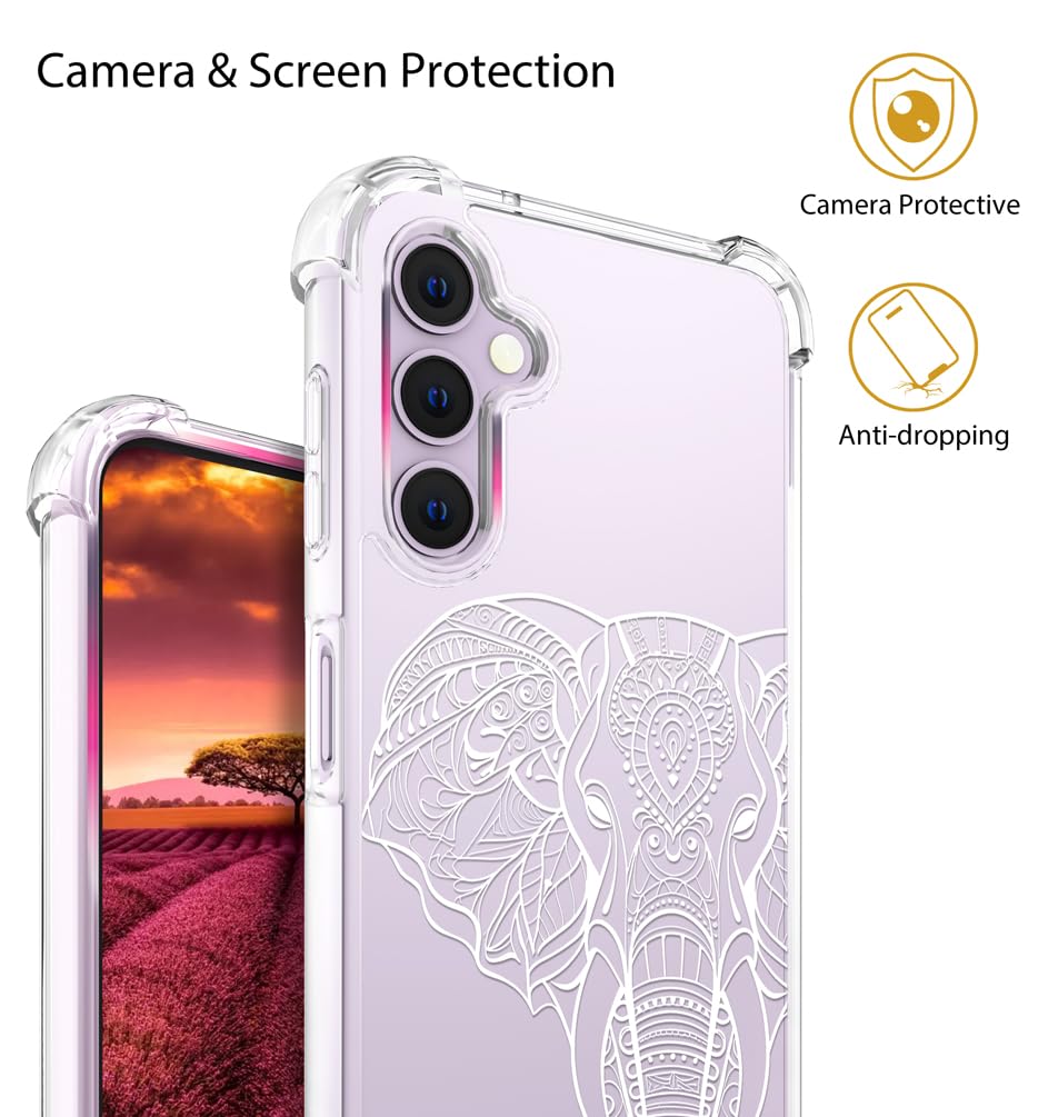 Topgraph Compatible with Samsung Galaxy S23 Plus Case Cute Clear for Women Girls, S23+ Designer Transparent Phone Cover Design (Beautiful Elephant Line Art)
