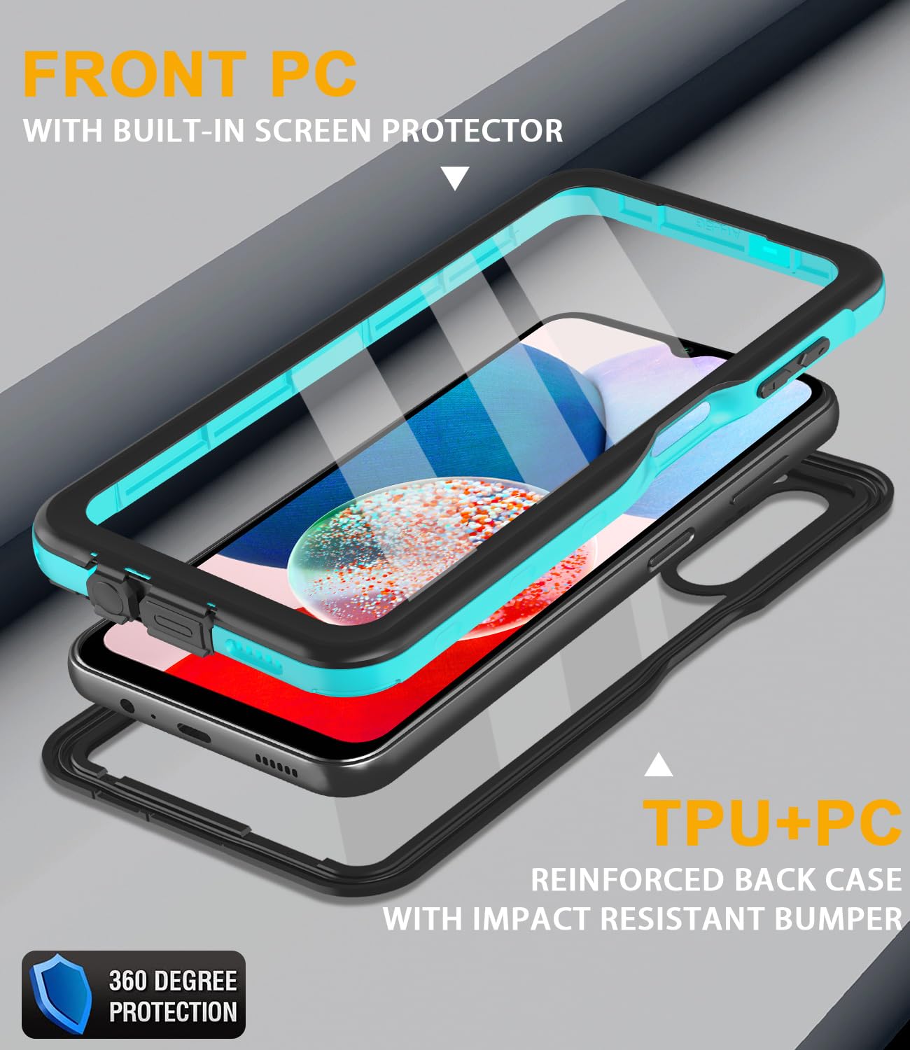 Dewfoam for Samsung Galaxy A14 5G Case Waterproof, [Built-in Screen Protector] [360° Full Body] Heavy Duty Shockproof Dustproof Protective Phone Case for Samsung A14 5G (2023) (Teal)
