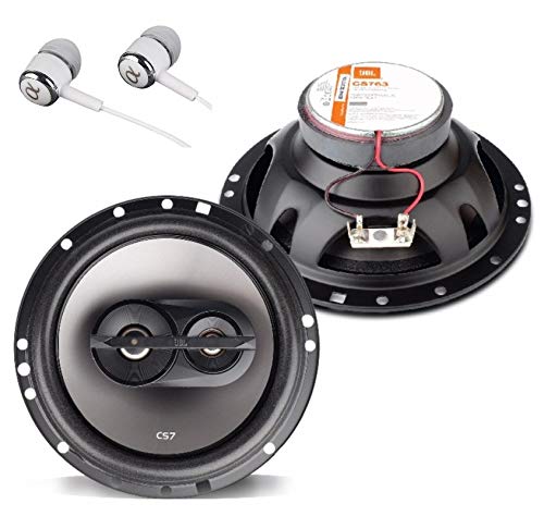 JBL CS763 CS-Series 6-1/2” 135 Watts Peak Power 3-Way Coaxial Car Audio Stereo Loudspeakers Bundled with Alphasonik Earbuds