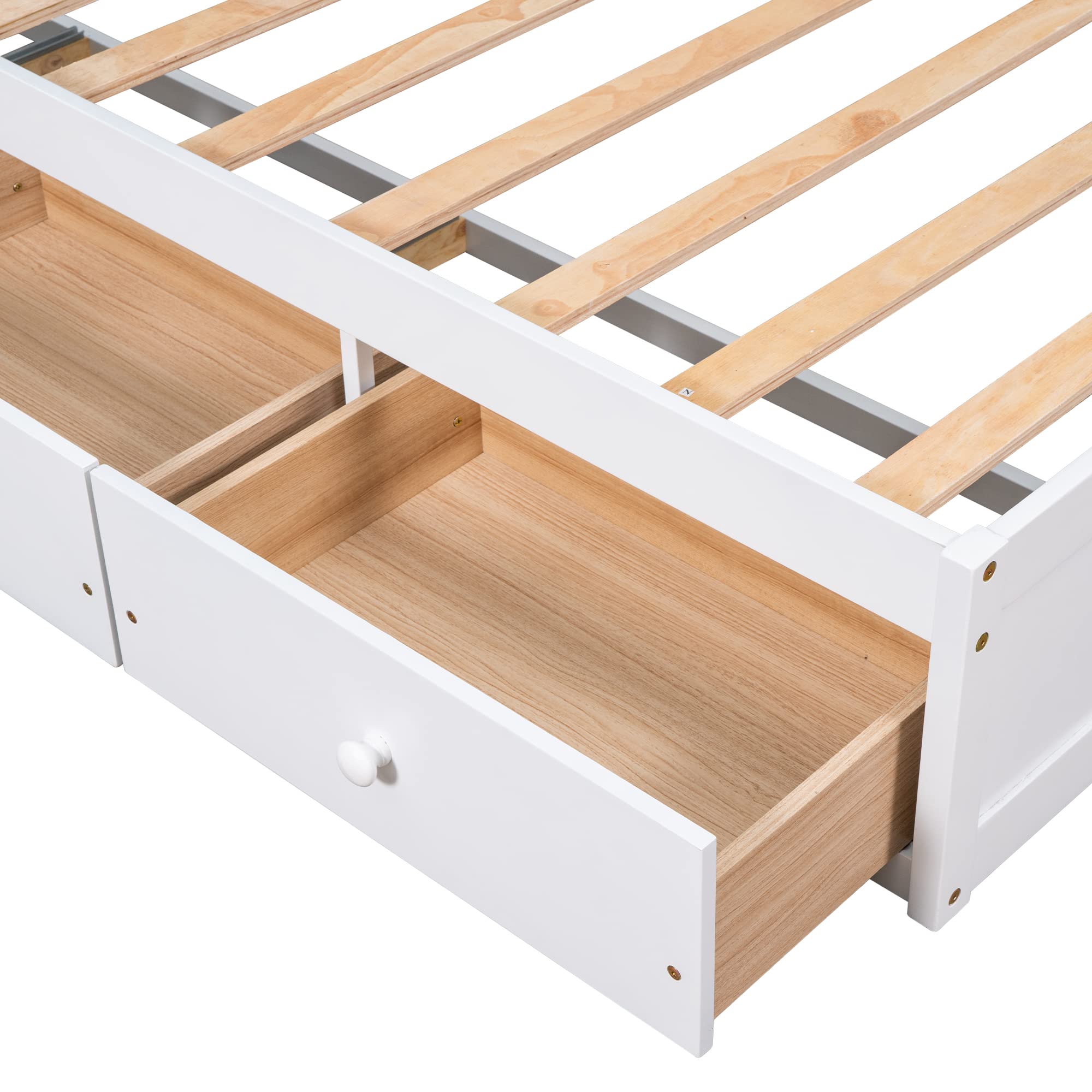 SOFTSEA Twin Size Bed Frame with 6 Storage Drawers, Wood Twin Platform Bed with Storage and Wood Slat Support, No Box Spring Needed, Twin Daybed Frame for Bedroom Living Room(White)
