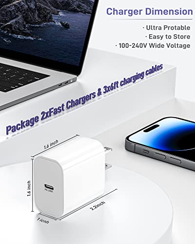 20W USB C Fast Charger for iPad Pro 12.9, iPad Pro 11 inch 2021/2020/2018, iPad Air 5th/4th 10.9 inch 2022/2020, iPad Mini 6 Generation & PD Wall Charger with 6ft USB C to C Charging Cable (2 Pack)