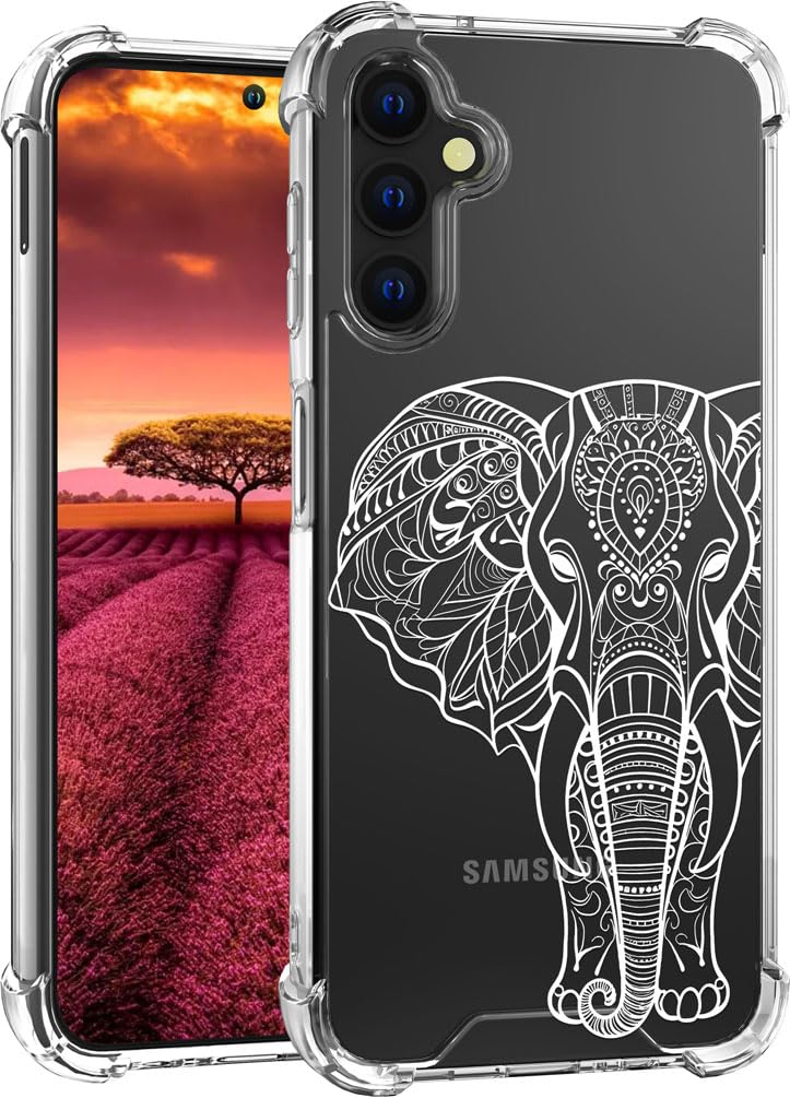 Topgraph Compatible with Samsung Galaxy S23 Plus Case Cute Clear for Women Girls, S23+ Designer Transparent Phone Cover Design (Beautiful Elephant Line Art)