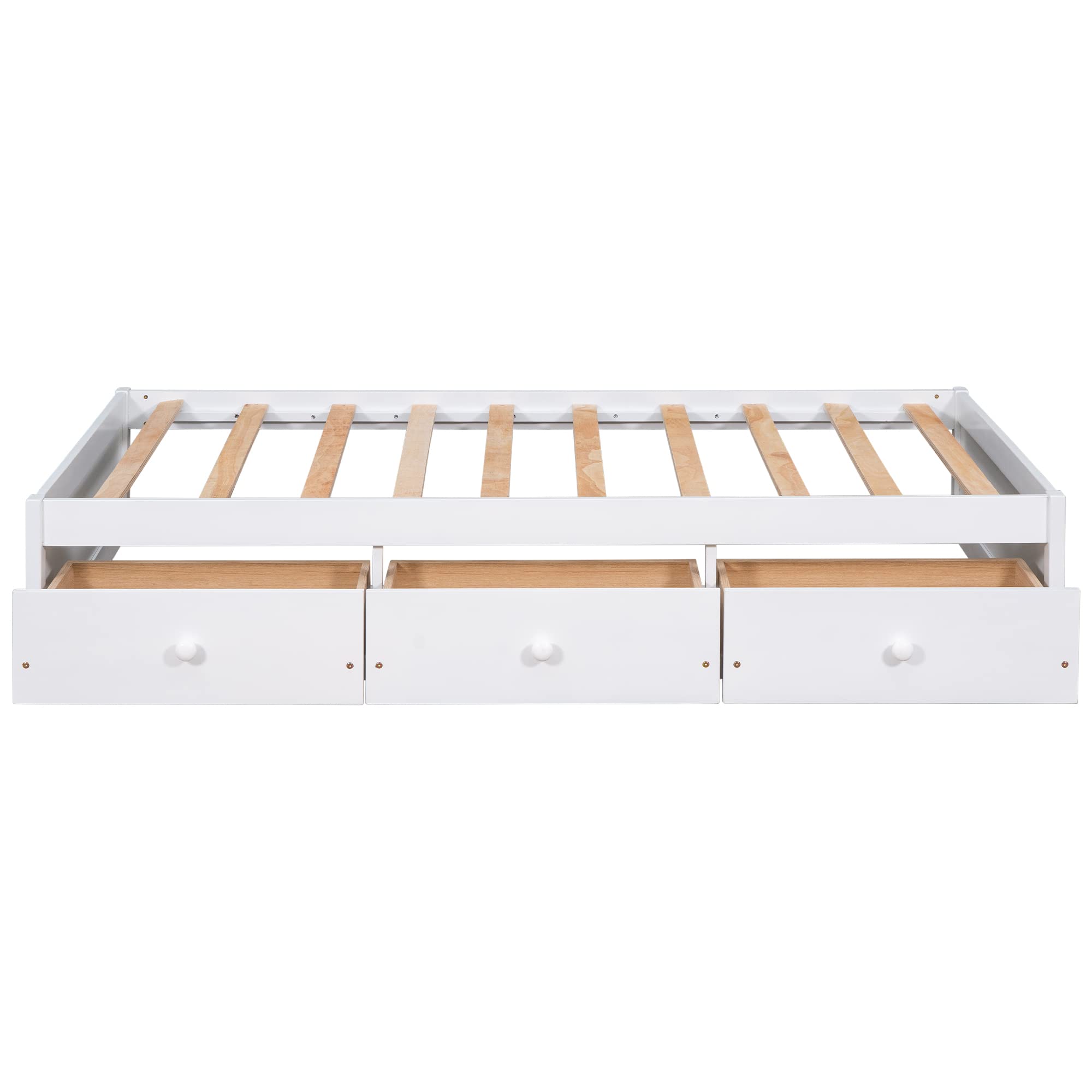 SOFTSEA Twin Size Bed Frame with 6 Storage Drawers, Wood Twin Platform Bed with Storage and Wood Slat Support, No Box Spring Needed, Twin Daybed Frame for Bedroom Living Room(White)