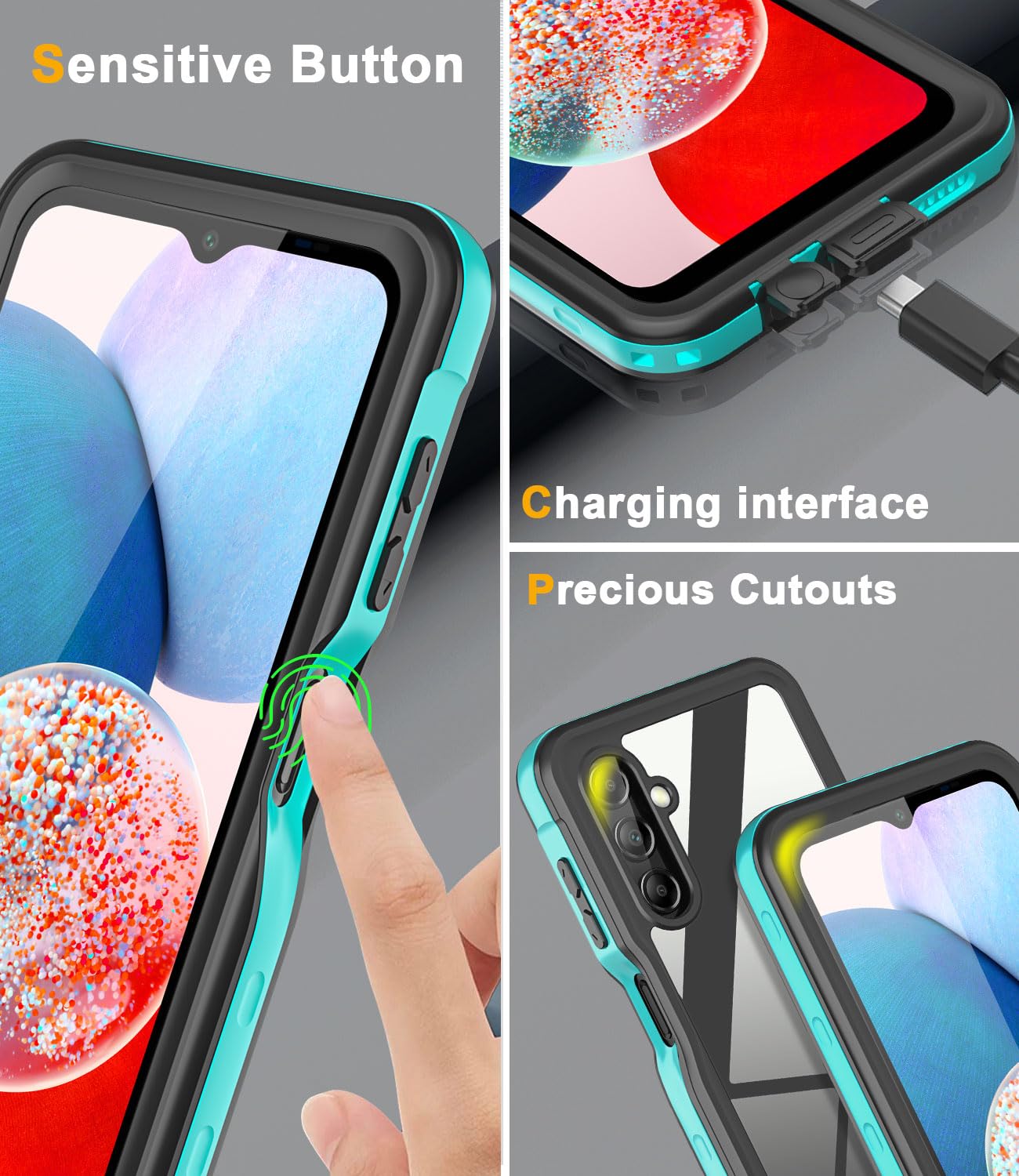 Dewfoam for Samsung Galaxy A14 5G Case Waterproof, [Built-in Screen Protector] [360° Full Body] Heavy Duty Shockproof Dustproof Protective Phone Case for Samsung A14 5G (2023) (Teal)