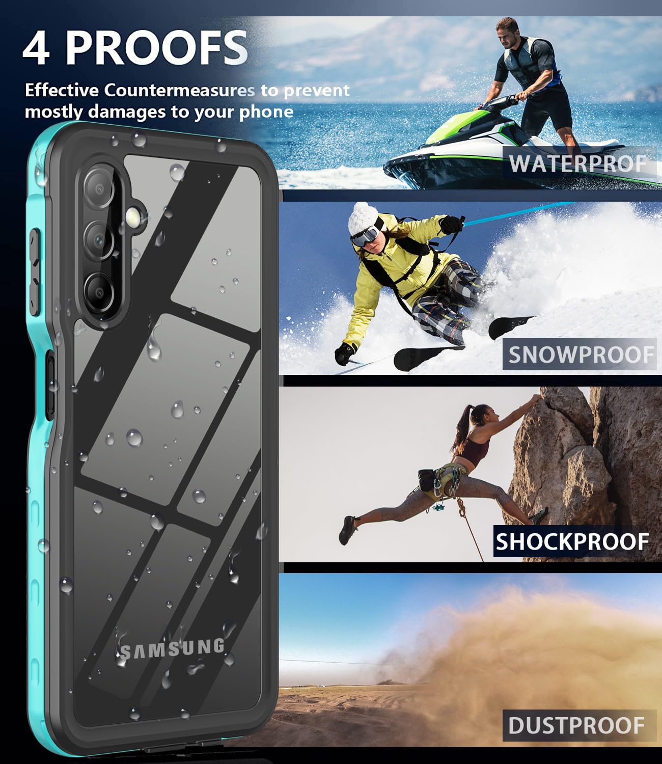 Dewfoam for Samsung Galaxy A14 5G Case Waterproof, [Built-in Screen Protector] [360° Full Body] Heavy Duty Shockproof Dustproof Protective Phone Case for Samsung A14 5G (2023) (Teal)