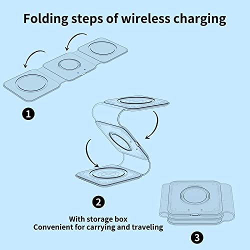 BeTIM 3 in 1 Wireless Charger, Magnetic Foldable 3 in 1 Charging Station,Fast Wireless Charging Pad, Compatible with iPhone 14/Pro/Max/Plus/13/12/XR/XS/X/8Plus Series, iWatch, AirPods 3/2/Pro (White)