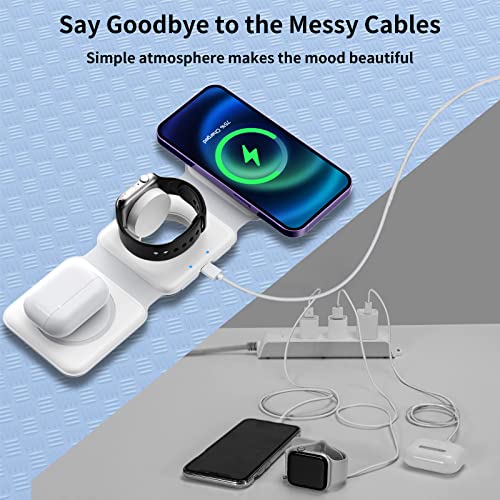 BeTIM 3 in 1 Wireless Charger, Magnetic Foldable 3 in 1 Charging Station,Fast Wireless Charging Pad, Compatible with iPhone 14/Pro/Max/Plus/13/12/XR/XS/X/8Plus Series, iWatch, AirPods 3/2/Pro (White)