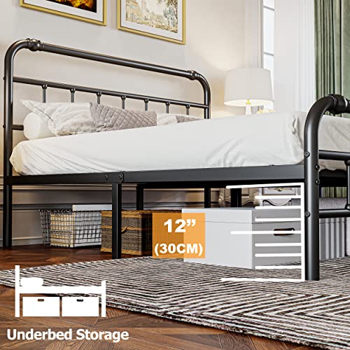 THEOCORATE Twin Size Bed Frame with Headboard and Footboard,14 Inch High 2500lbs Heavy Duty Support No Box Spring Needed,Noise Free,Anti-Slip,Easy Assembly,Black