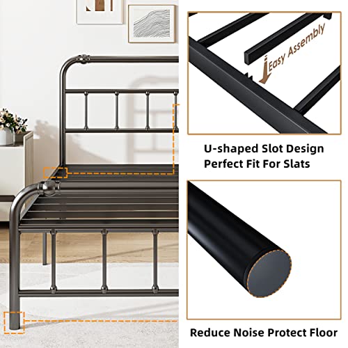 THEOCORATE Twin Size Bed Frame with Headboard and Footboard,14 Inch High 2500lbs Heavy Duty Support No Box Spring Needed,Noise Free,Anti-Slip,Easy Assembly,Black