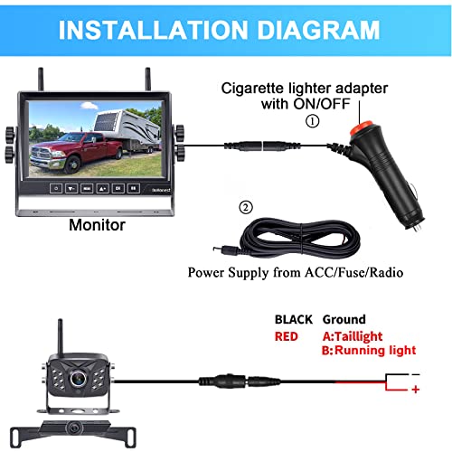 RV Dual Digital Wireless Backup Camera Kit with 7ββ DVR Touch Key Monitor Trailer Rear View Front View Camera Without Difference Color No Interference IP69 Waterproof Latest Wide-Angle Camera