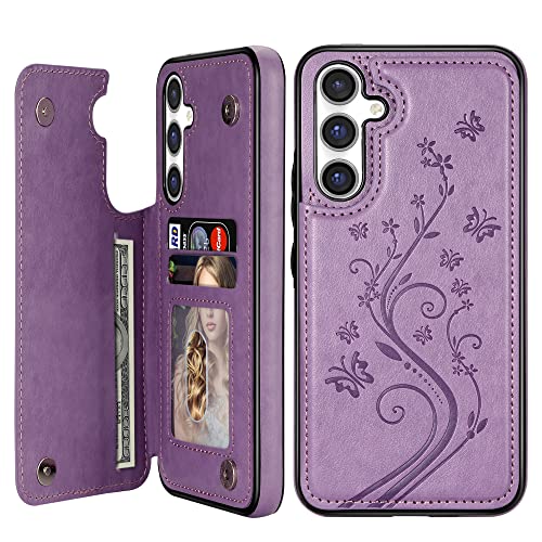 YWKJ Compatible with Samsung Galaxy A54 5G Case Wallet with Card Slot Butterfly Embossing Flip Leather Magnetic Clasp Protective Phone Case for Samsung Galaxy A54 Case Wallet(Purple-6.4 inch)