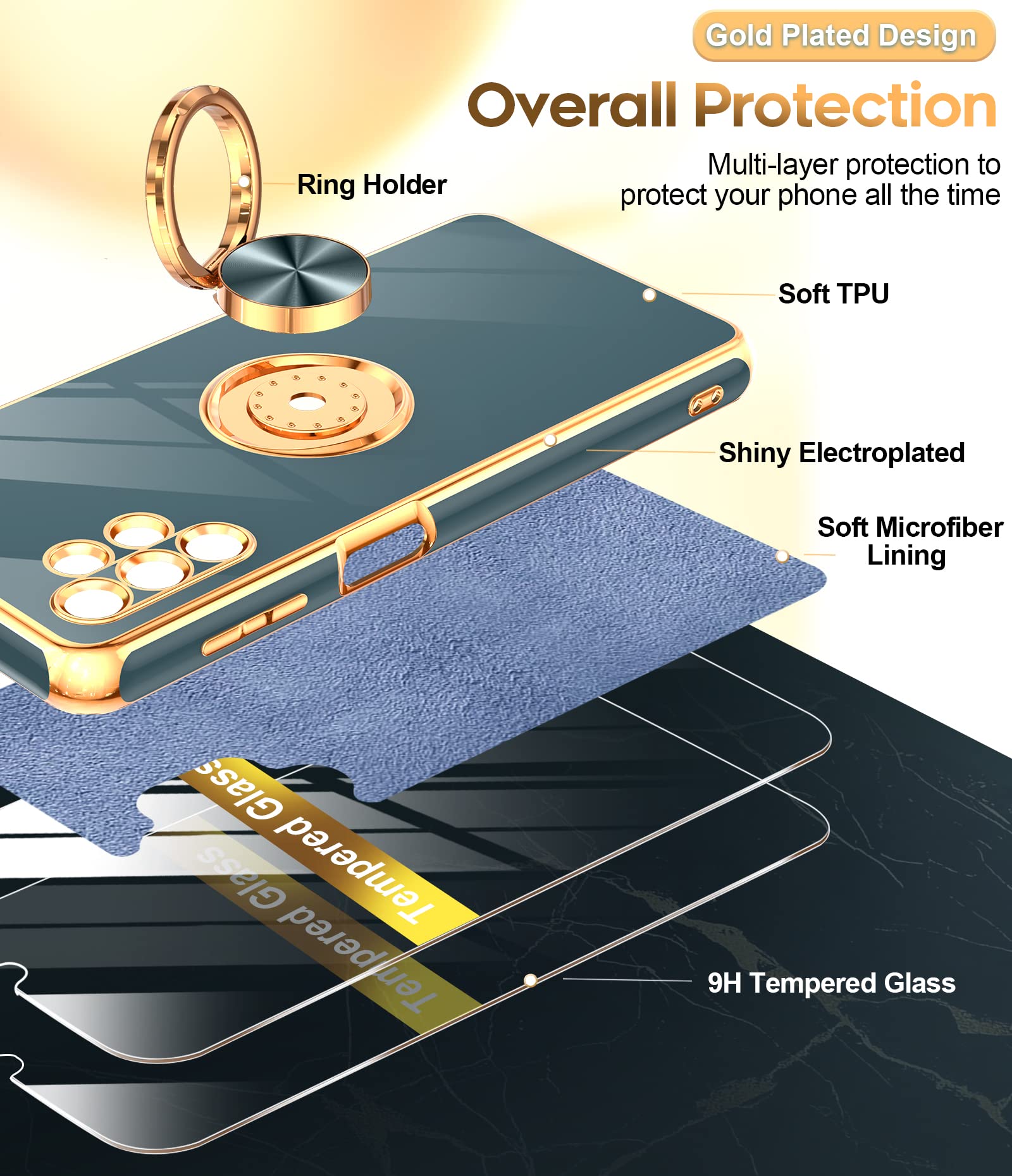 LeYi for Samsung Galaxy A32 5G Case with Tempered Glass Screen Protector [2 Pack] 360° Rotatable Ring Holder Magnetic Kickstand, Plating Rose Gold Edge Protective Case, Grey