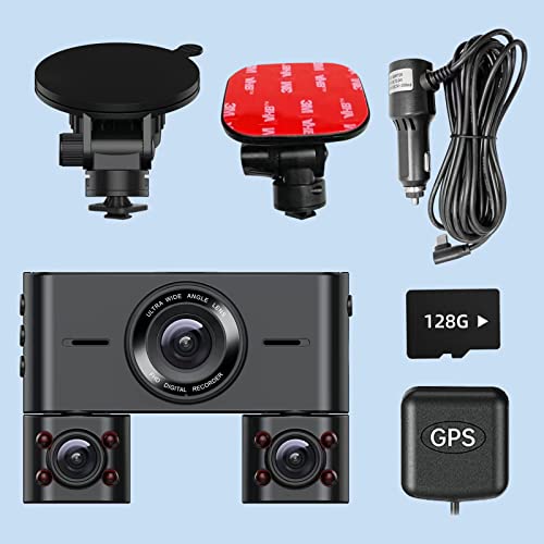HUPEJOS V7PRO 3 Channel Dash Cam with 5GHz WiFi GPS, 4K Car Camera,128GB Card,4K Front+1080P Left or Right, 1440P+1080P+1080P Dash Camera for Cars, IR Night Vision,24 Hours Radar Detection