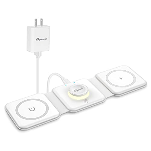 CYBORIS Wireless Charger 3 in 1, 15W Charging Station Magnetic Foldable, Wireless Charging Station for Multiple Devices Compatible with iPhone, Samsung, AirPods 3/2/Pro, iWatch (Adapter Included)