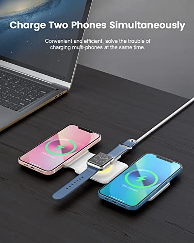 CYBORIS Wireless Charger 3 in 1, 15W Charging Station Magnetic Foldable, Wireless Charging Station for Multiple Devices Compatible with iPhone, Samsung, AirPods 3/2/Pro, iWatch (Adapter Included)