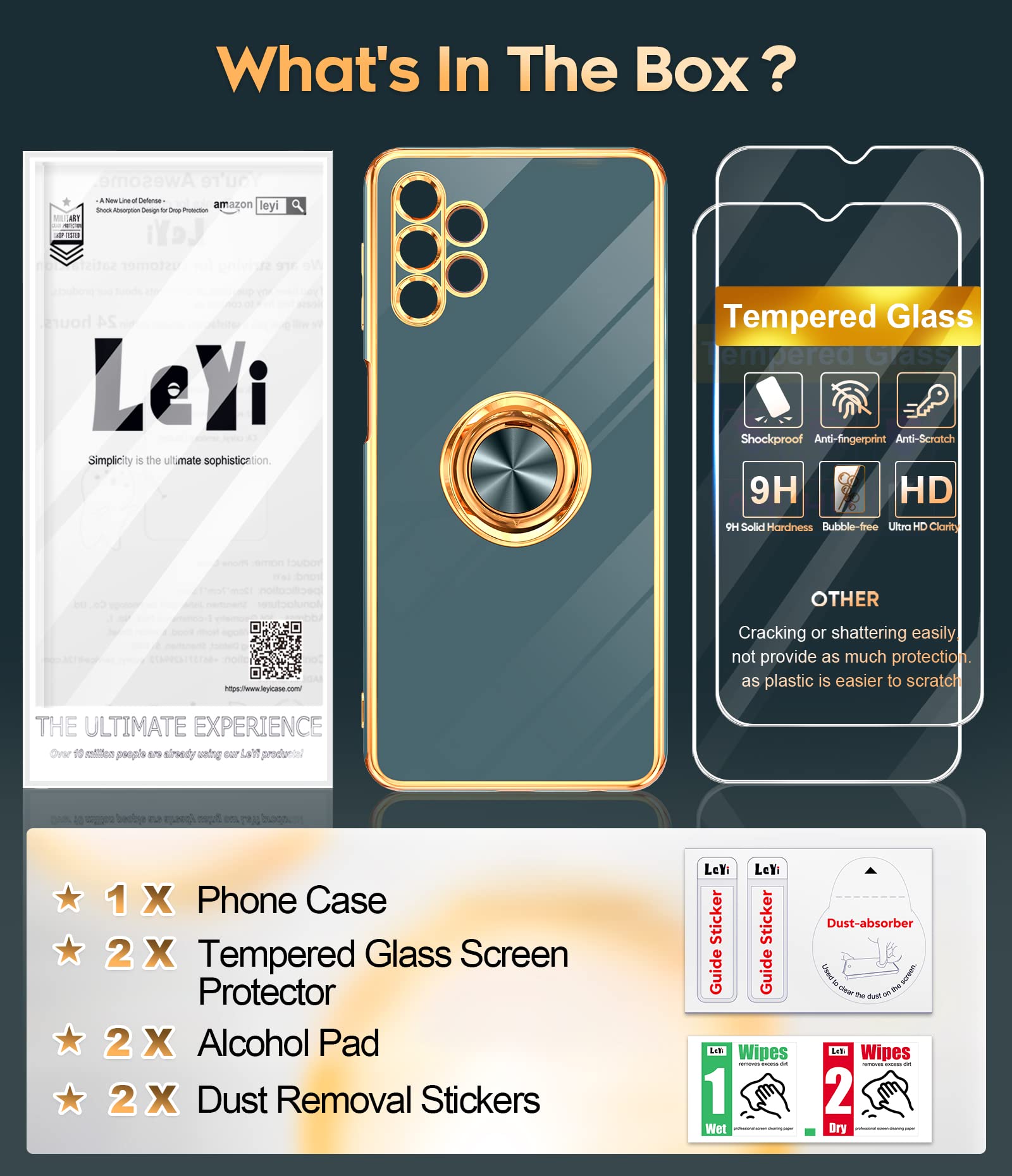 LeYi for Samsung Galaxy A32 5G Case with Tempered Glass Screen Protector [2 Pack] 360° Rotatable Ring Holder Magnetic Kickstand, Plating Rose Gold Edge Protective Case, Grey