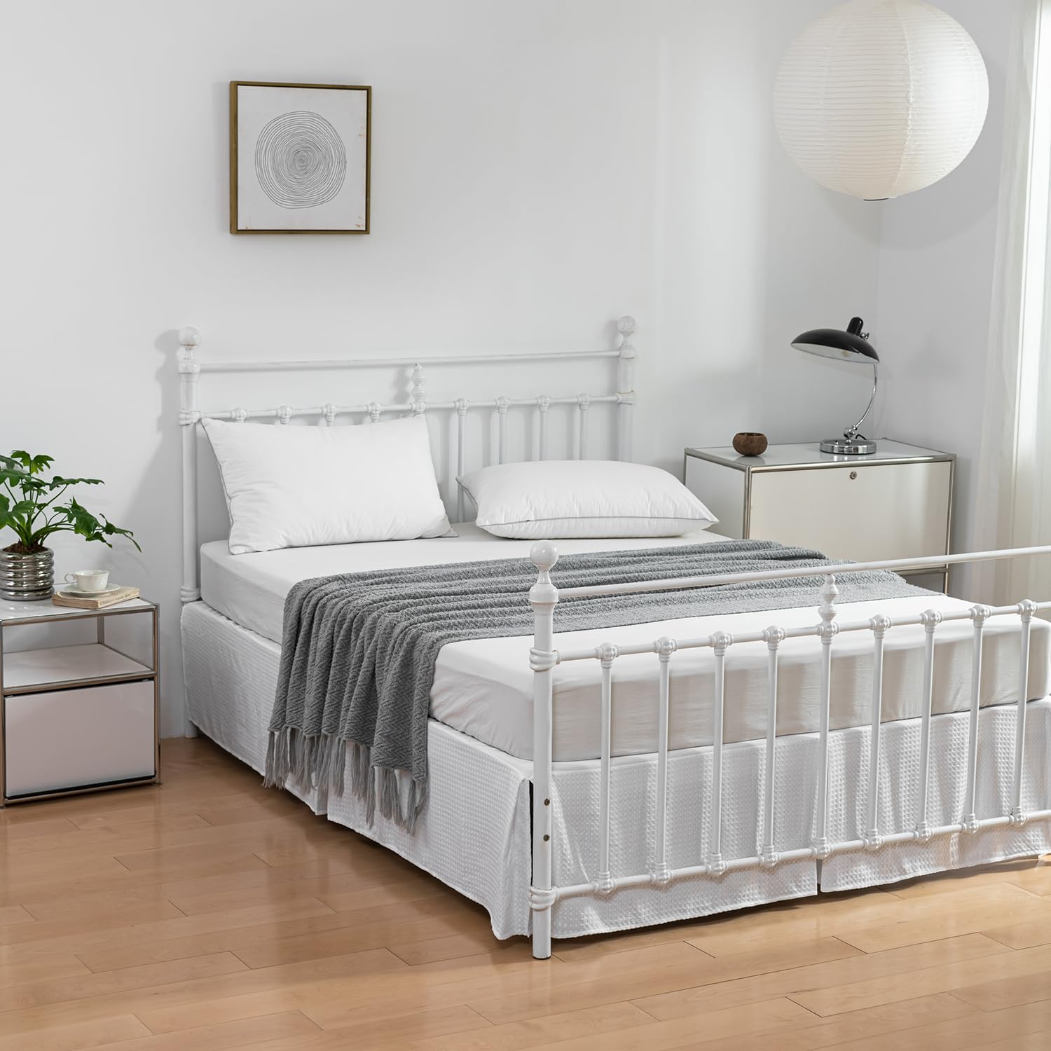 xuan dian Twin Bed Skirt - Twin Size Bed Skirt 14 Inch Drop with Split Corners, Pleated Waffle Weave Bed Skirt,Tailored Dust Easy Fit,Machine Washable (White, Twin - 14" Drop)