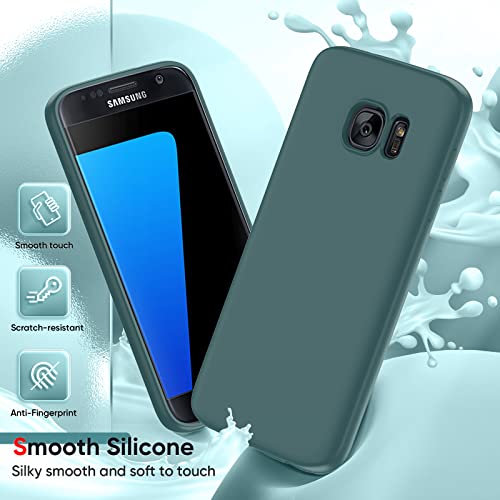 LeYi for Galaxy S7 Case, Samsung S7 Phone Case with 2 Pack Tempered Glass Screen Protector for Women Men, Liquid Silicone Slim Silky-Soft Gel Rubber Phone Case Cover for Samsung Galaxy S7, Green