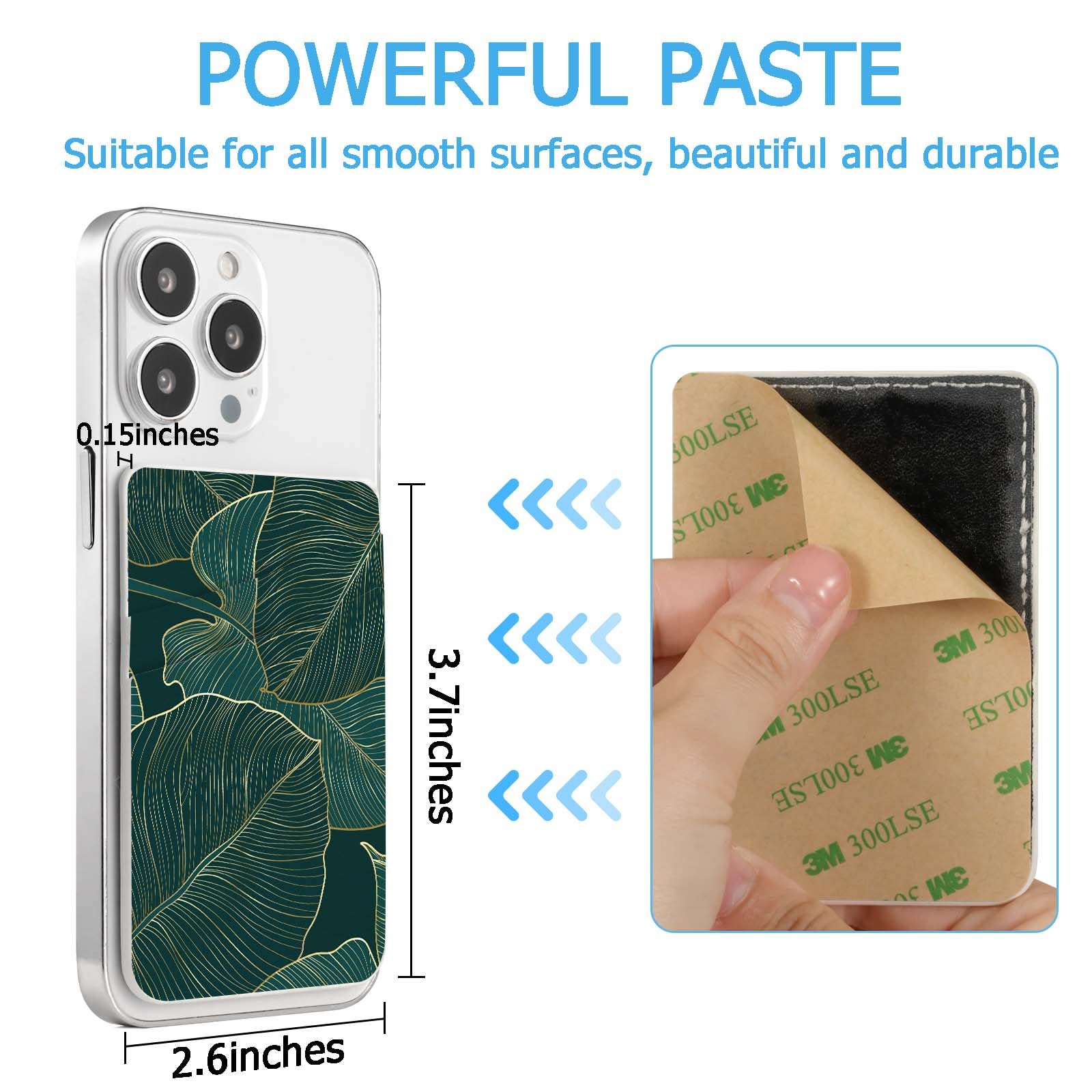 TIHYWR Leather Phone Card Holder Phone Wallet, Stick Back Phone Wallet Sticker Stylish Phone Case Credit Card Holder, Suitable for iPhone, Samsung, Android and Most Smart Phones. Rose Gold Leaf