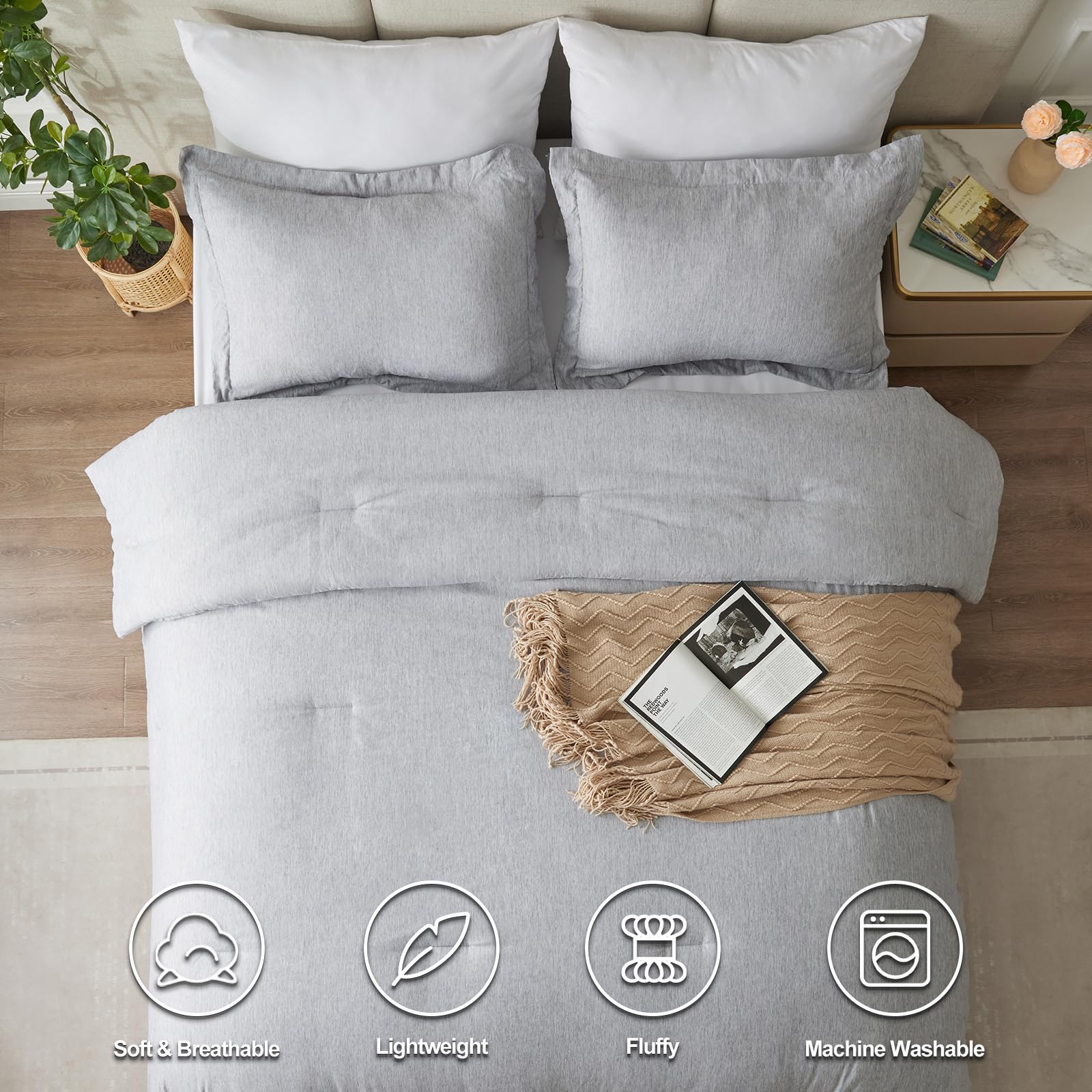 CozyLux Twin/Twin XL Comforter Set Dorm Bedding, 2 Pieces Light Grey Twin Extra Long Soft Luxury Cationic Dyeing Comforter for College, Light Gray Breathable Bed Set with 1 Comforter and 1 Pillow Sham