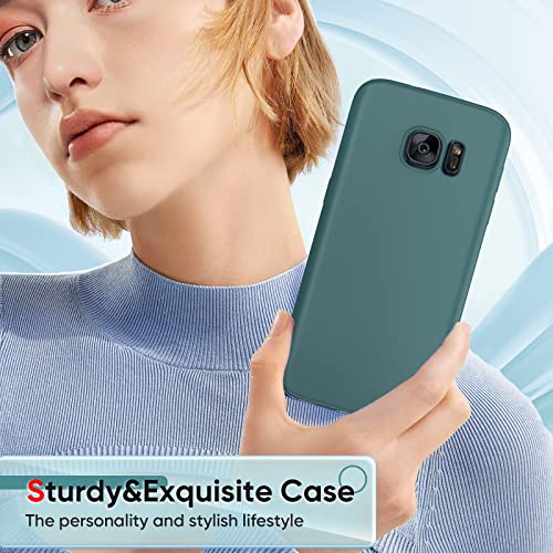 LeYi for Galaxy S7 Case, Samsung S7 Phone Case with 2 Pack Tempered Glass Screen Protector for Women Men, Liquid Silicone Slim Silky-Soft Gel Rubber Phone Case Cover for Samsung Galaxy S7, Green