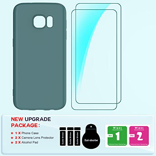LeYi for Galaxy S7 Case, Samsung S7 Phone Case with 2 Pack Tempered Glass Screen Protector for Women Men, Liquid Silicone Slim Silky-Soft Gel Rubber Phone Case Cover for Samsung Galaxy S7, Green