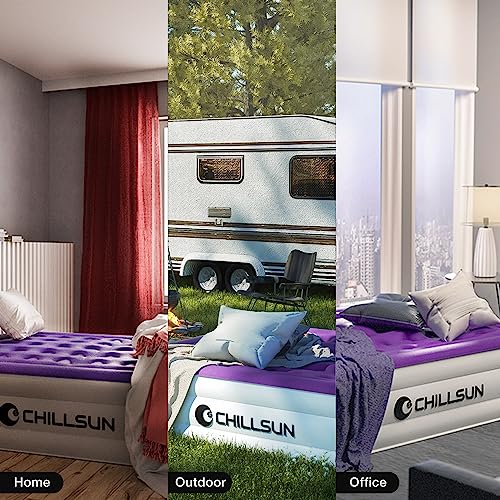 CHILLSUN Twin Air Mattress with Built in Pump,16" Durable Blow Up Bed Double-High Inflatable Mattress with Flocked Top,Easy Inflate,Portable for Home&Camping