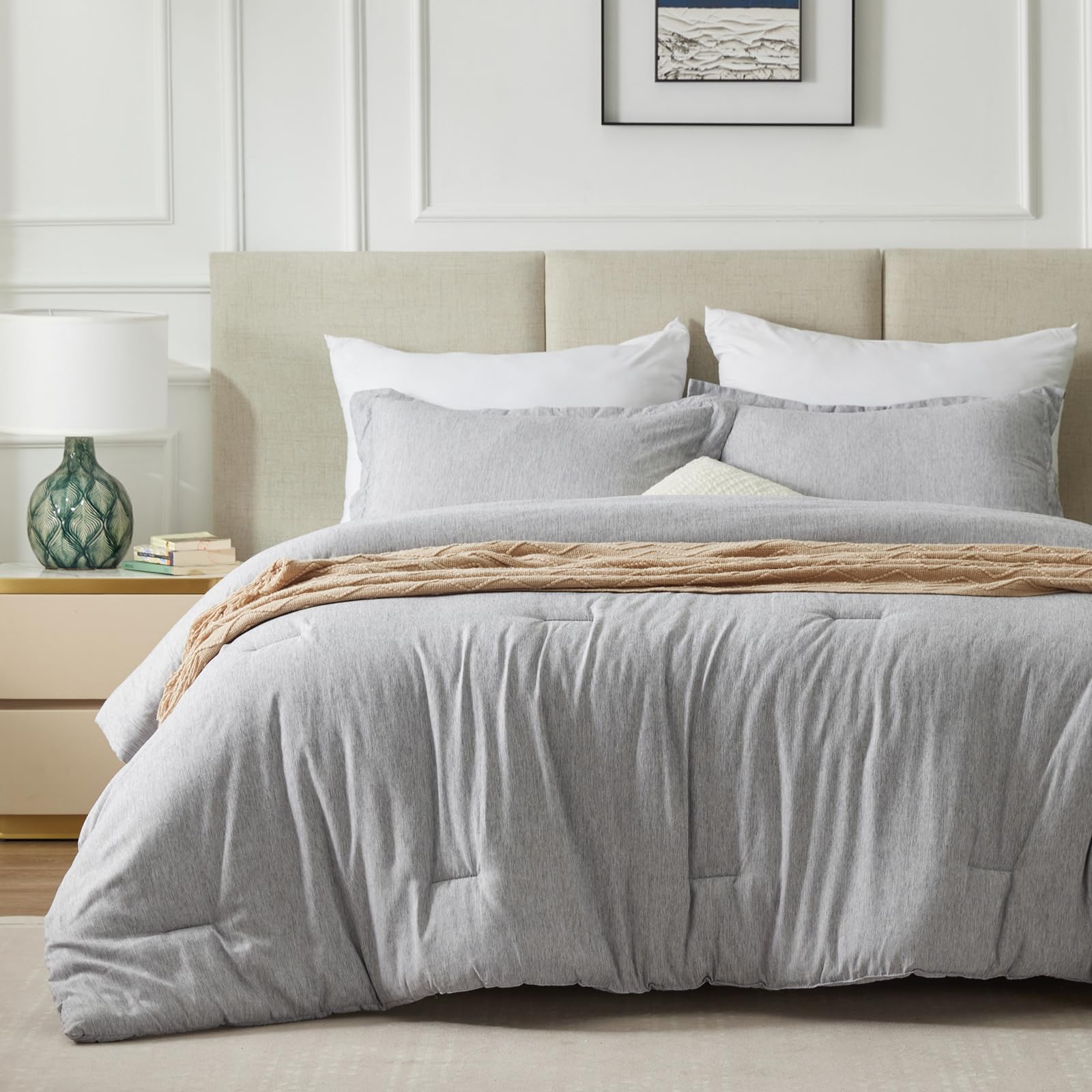 CozyLux Twin/Twin XL Comforter Set Dorm Bedding, 2 Pieces Light Grey Twin Extra Long Soft Luxury Cationic Dyeing Comforter for College, Light Gray Breathable Bed Set with 1 Comforter and 1 Pillow Sham