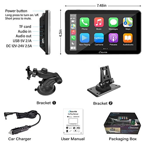 Carpuride 2023 Newest Wireless Apple Carplay & Android Auto,7 Inch Full HD Touch Screen Portable Car Radio Receiver,Car Stereo with Mirror Link, Google, Bluetooth