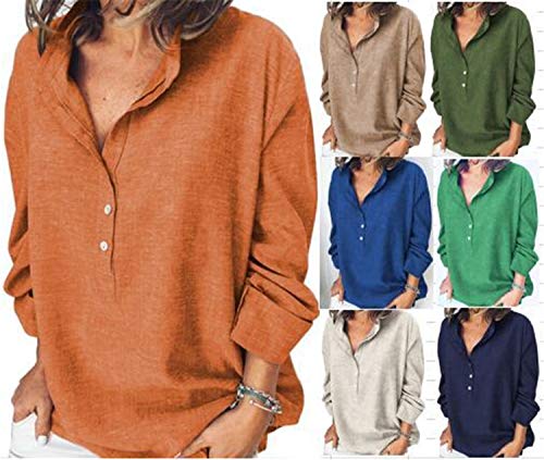 Andongnywell Womens Solid Color Long Sleeve V-Neck Lightweight Button Casual Shirt t Shirts (Dark Green,XX-Large,XX-Large)