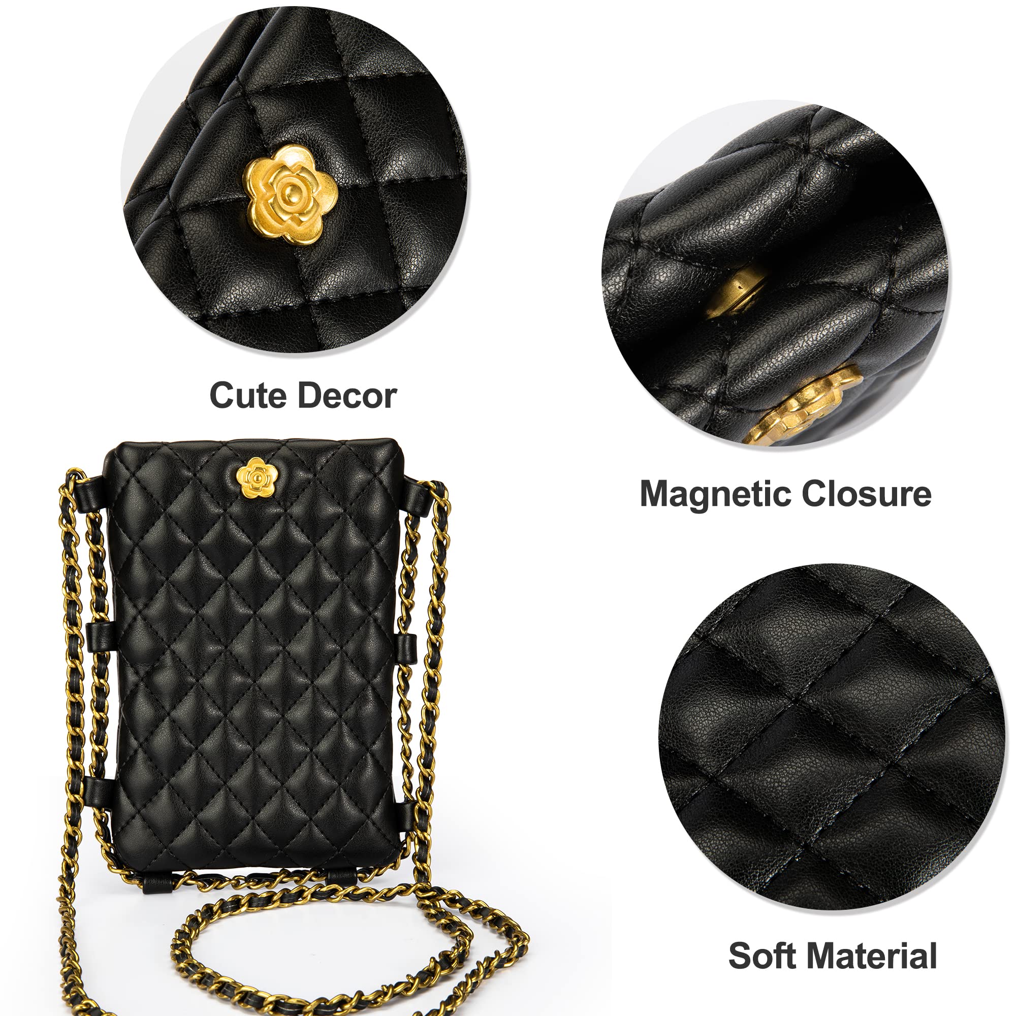 Montana West Small Crossbody Bags for Women Trendy Quilted Cell Phone Purse Chain Wallet Bag MWC-141BK