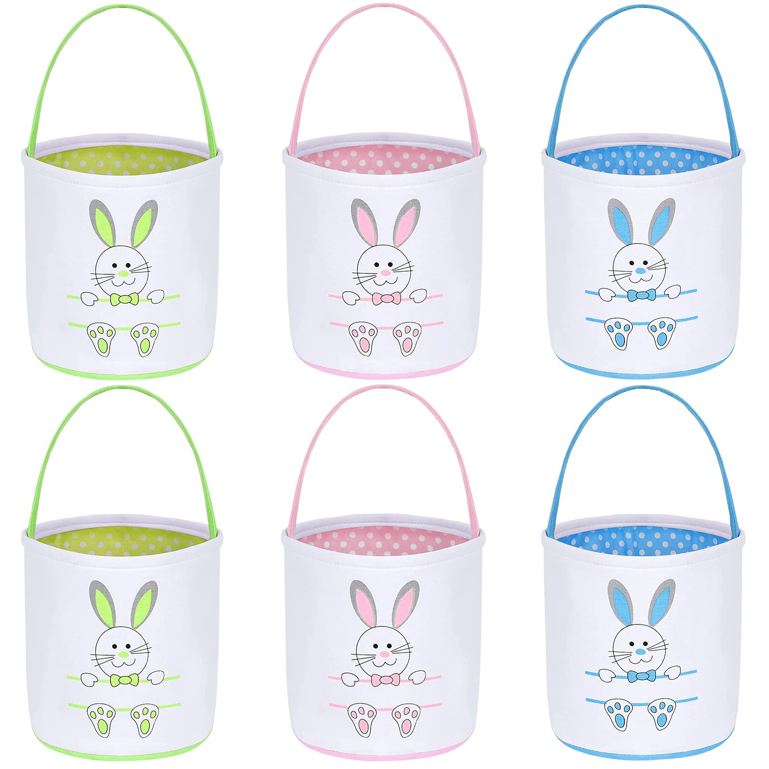 6 Pack Easter Egg Hunt Basket for Kids Bunny Canvas Tote Gifts Bags Eggs Candy & Gifts Carry Bucket Easter Baskets Bunny Bags Canvas Rabbit Fluffy Tail Basket Buckets Easter Egg Hunt Party Decorations