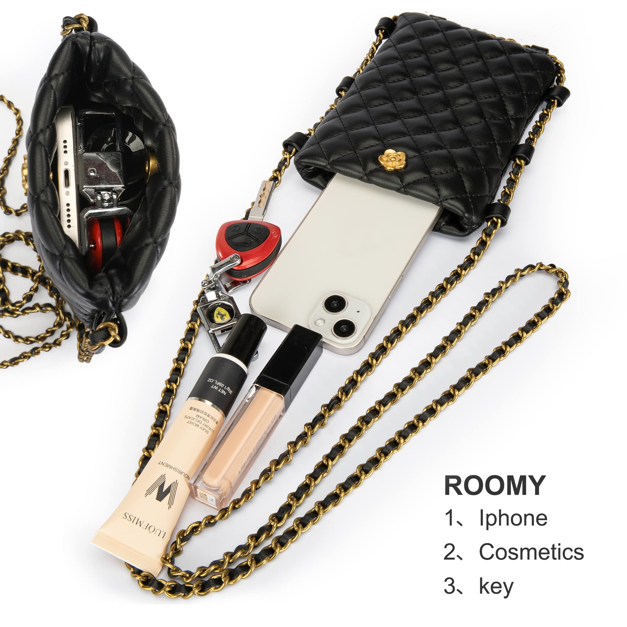 Montana West Small Crossbody Bags for Women Trendy Quilted Cell Phone Purse Chain Wallet Bag MWC-141BK