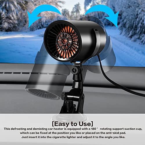 Car Heater,2 in 1 Fast Heating & Cooling Function Car Fans,12V 150W Portable Car Heater Defroster,Plug in Automobile Windshield Defogger and Defroster with Suction Holder for Most Cars