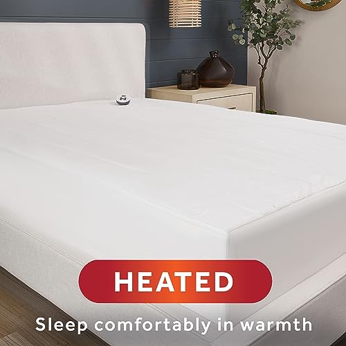 Sunbeam Electric Heated Mattress Pad - Twin, 39"x75", 12 Heat Settings, 12hr Auto Shut-Off, Fast Heating, Machine Washable - White