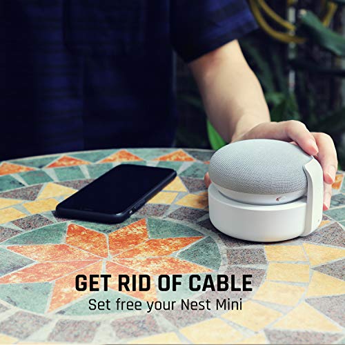 Portable Battery Base for Google Nest Mini 2, GGMM N2 10000mAh Nest Mini 2 Rechargeable Charger Stand Docks, White (Nest Mini or Charge Cord not Included)