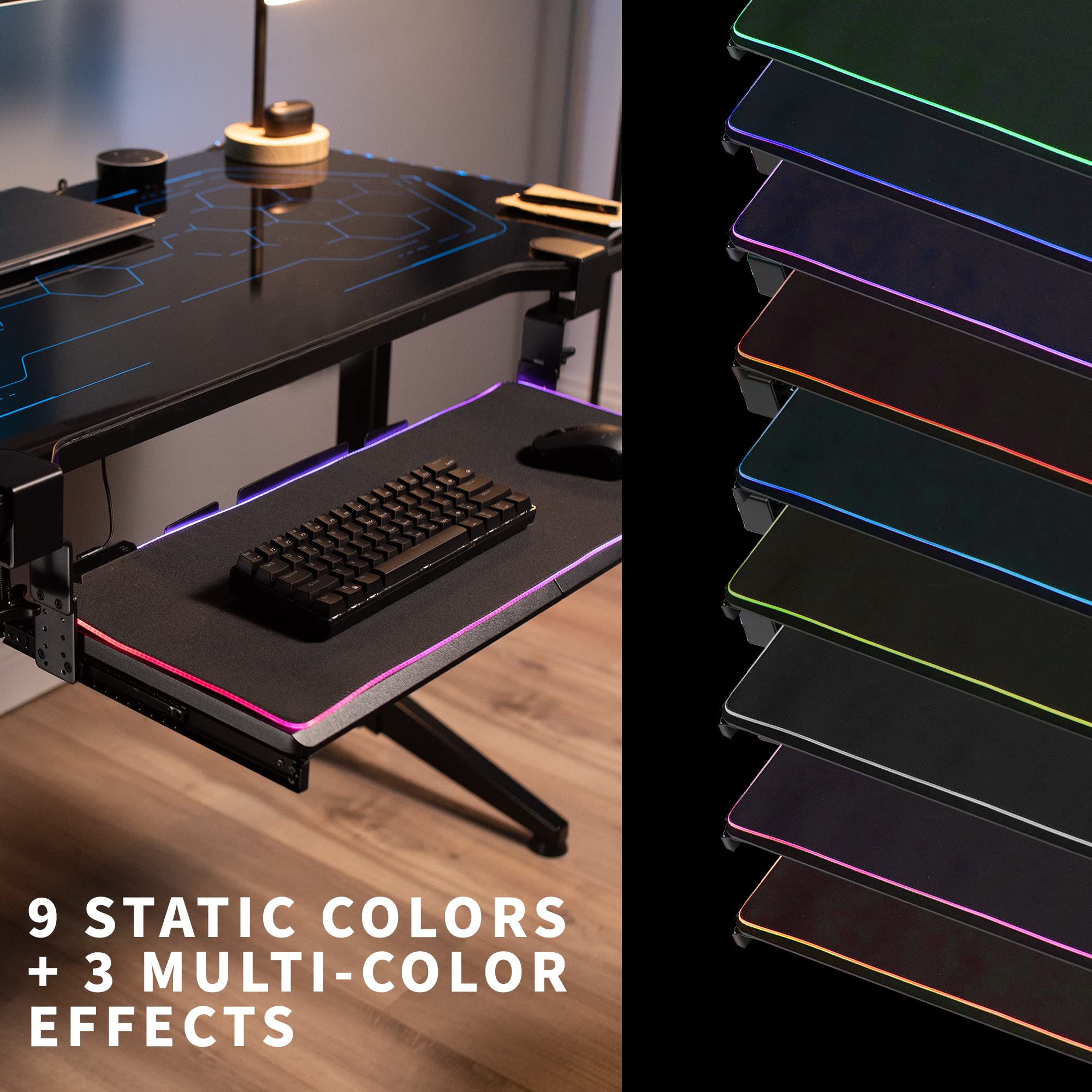 VIVO Large Height Adjustable Under Desk Keyboard Tray with RGB LED Light Mouse Pad, C-clamp Mount, 27 (33 Including Clamps) x 11 inch Slide-Out Platform Computer Drawer for Typing, Black, MOUNT-KB05GP