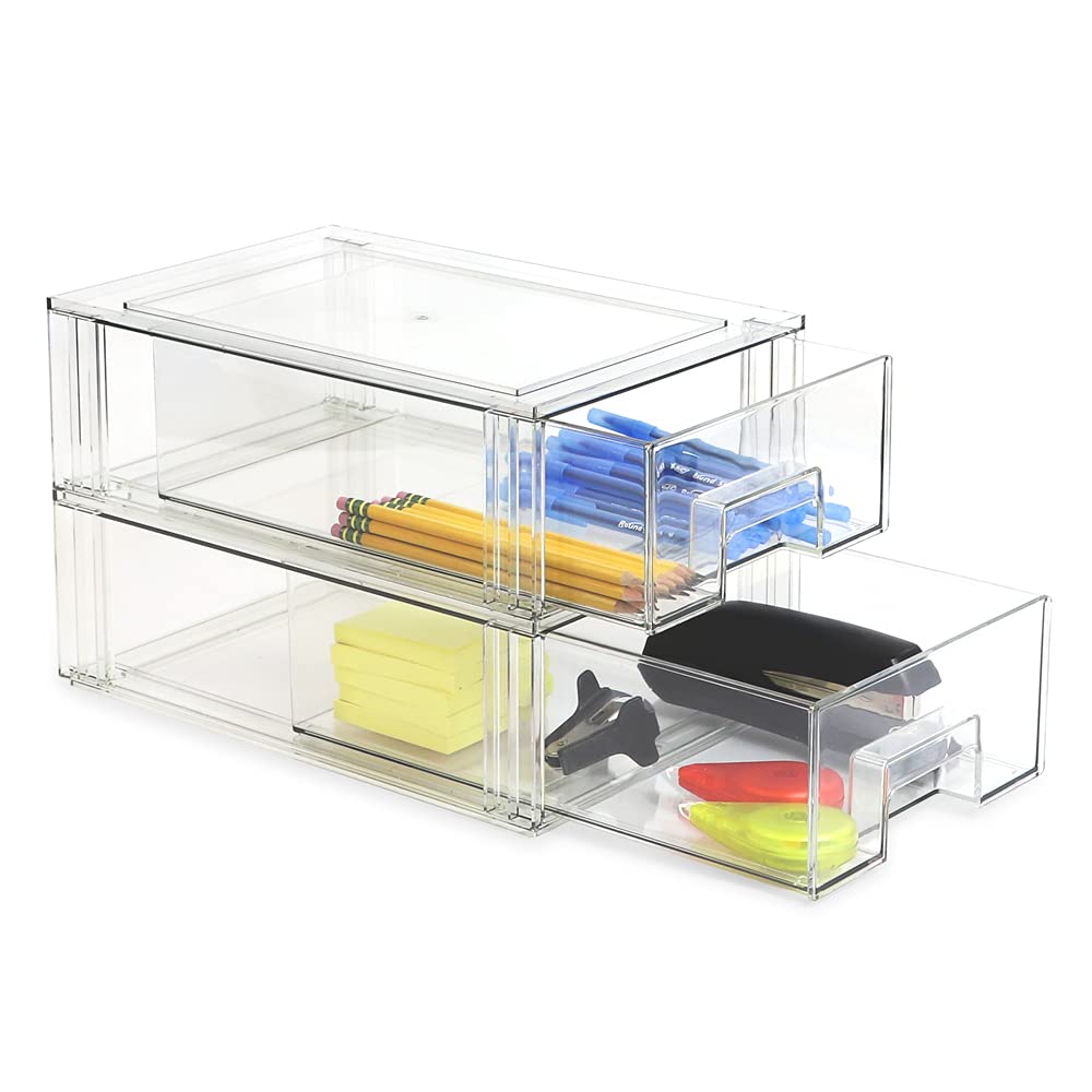 Isaac Jacobs Medium Stackable Organizer Drawer (12.5β x 8.3β x 4.1β), Clear Plastic Storage Box, Pull-Out Bin, Home, Office, Closet & Shoe Organization, BPA-Free, Food / Fridge / Freezer Safe (Medium)