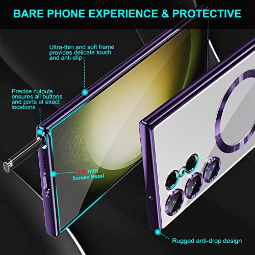 sheheme for Samsung Galaxy S22 Ultra Case,with Full Camera Lens Protector,Compatible with MagSafe,Clear Magnetic Case for S22 Ultra,Plating Anti-Scratch Slim Thin Case Cover for Men Women,Purple