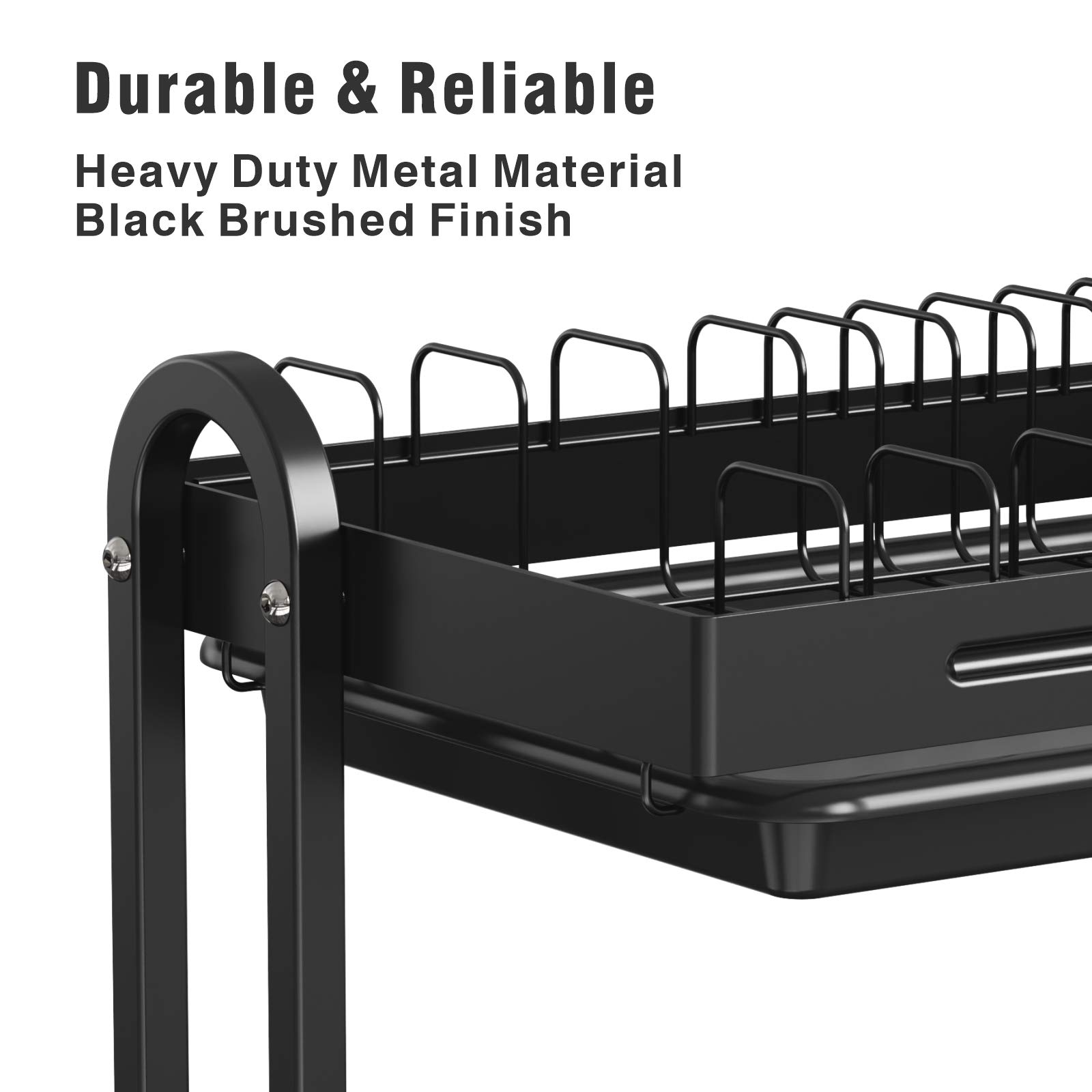 GSlife Dish Drying Rack, Metal 2 Tier Dish Rack Rust-Resistant Dish Drainer with Utensil Holder, Cutting Board Holder Set for Kitchen Counter, Black