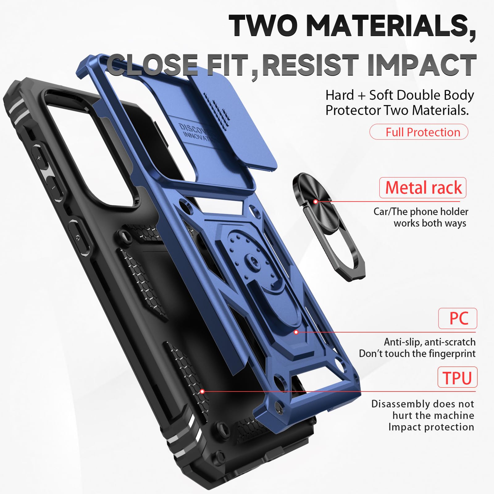 for Galaxy S23 Case,with Screen Protectors and Camera Cover,[Military Grade] 16ft.Drop Tested Cover with Magnetic Kickstand Protective Case for Samsung Galaxy S23 6.1 inch, Blue