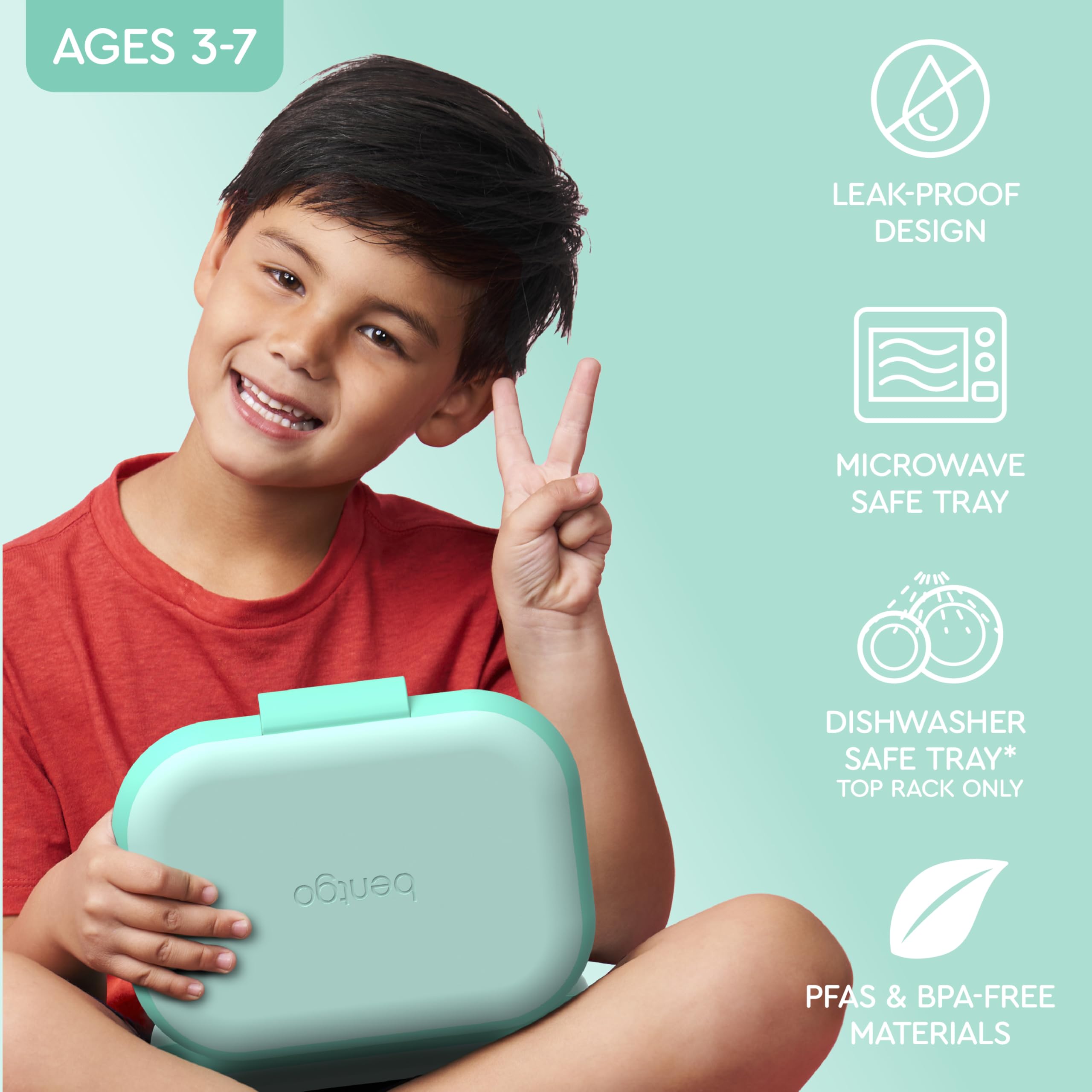 Bentgo® Kids Chill Lunch Box - Bento-Style Lunch Solution with 4 Compartments and Removable Ice Pack for Meals and Snacks On-the-Go - Leak-Proof, Dishwasher Safe, Patented Design (Aqua)