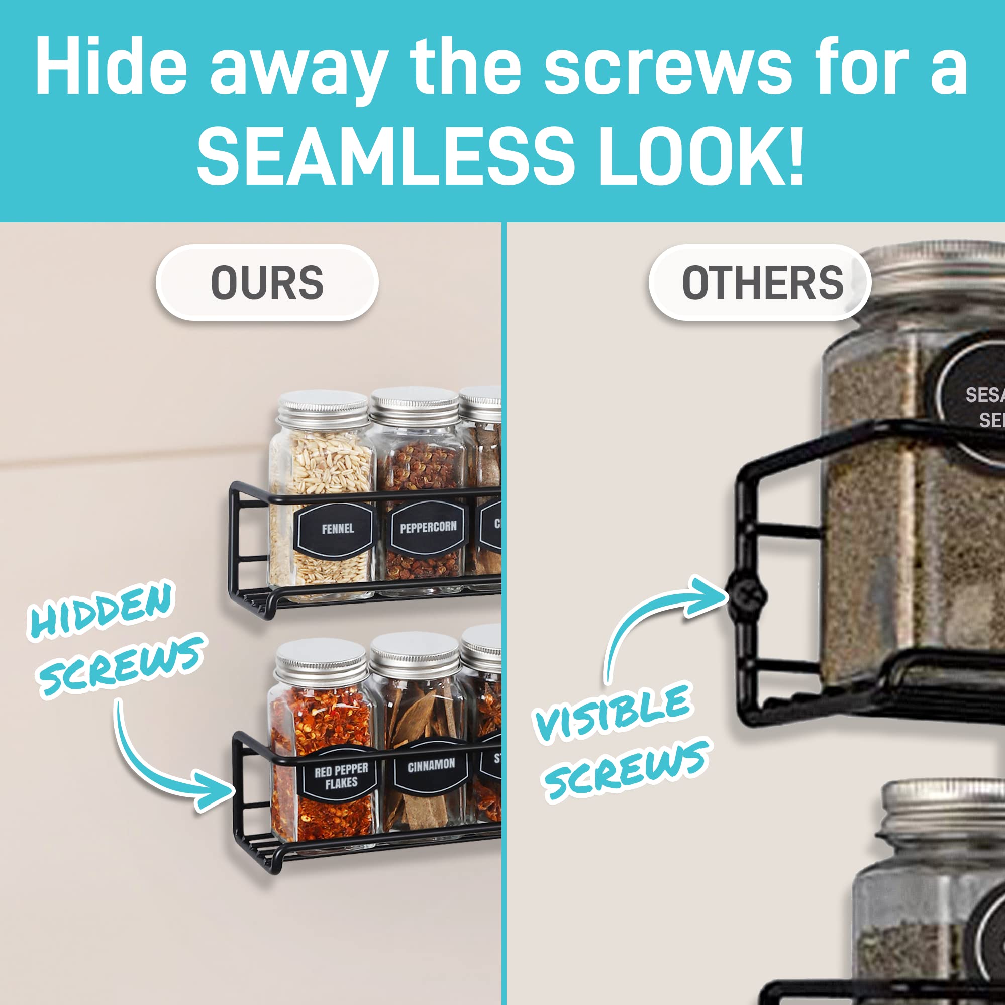 Ultimate Hostess Spice Rack Wall Mount - 4-Tier, Space-Saving Wall Spice Rack Organizer - Wall Mount Spice Rack Organizer for Spice Jars and Seasonings - Screw or Adhesive Hanging Spice Rack for Wall